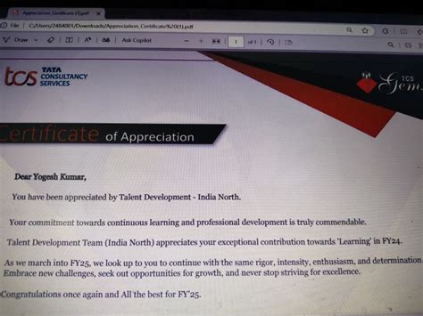 Yogesh Kumar On Linkedin Received Tcs Gems Award