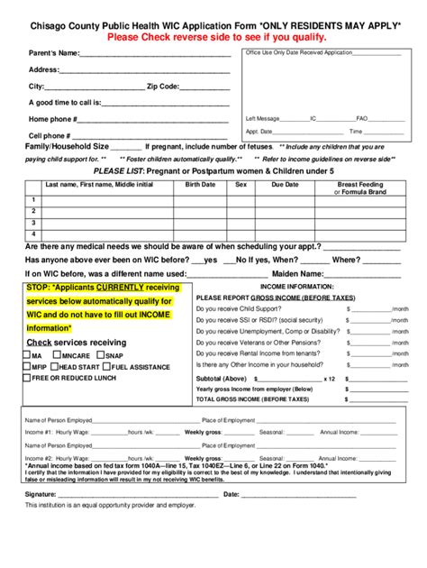 Fillable Online Wic Application With Ewic Card Information Fax Email