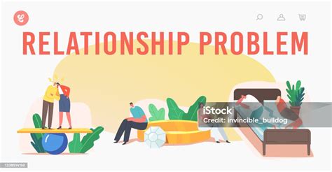 관계 문제 방문 페이지 템플릿입니다 커플 문제 싸움 남편과 아내 캐릭터 스캔들 가족 맹세 남자에 대한 스톡 벡터 아트 및 기타 이미지 Istock