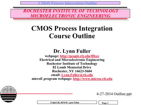 Cmos Process Integration Course Outline Rit Microelectronics