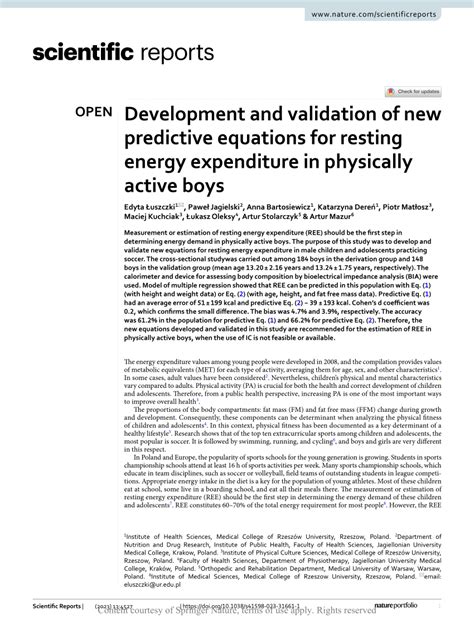 Pdf Development And Validation Of New Predictive Equations For Resting Energy Expenditure In
