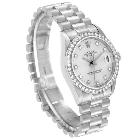 Rolex President Datejust Midsize White Gold Diamond Ladies Watch 68289