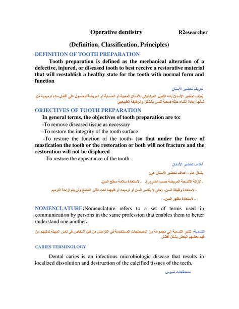 Solution Operative Dentistry Definition Classification Principles