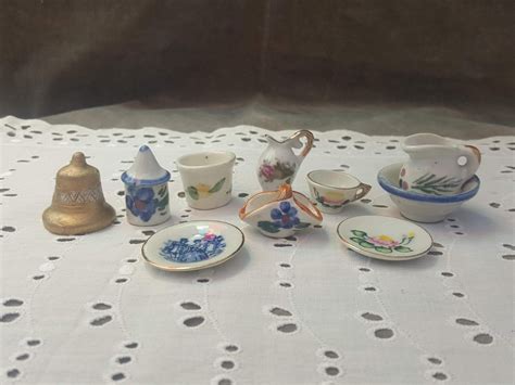 Lot Of Miniature Porcelain Dishes Cups Pitcher Plates Dollhouse Home