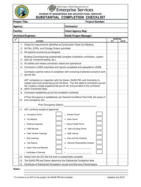 Substantial Completion Checklist 2019 2025 Form Fill Out And Sign Printable Pdf Template