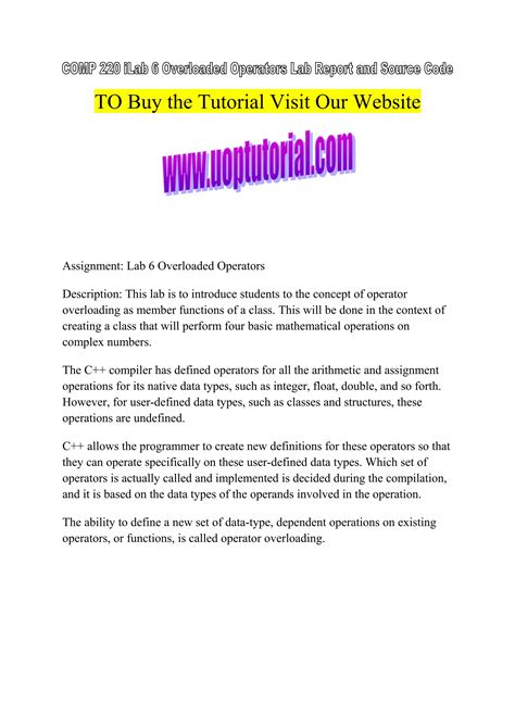 comp 220 i lab 6 overloaded operators lab report and source code pdf