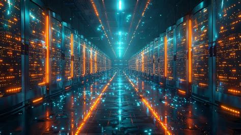 Futuristic Data Center Hallway High Tech Servers And Network