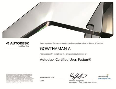 Autodesk Certified User Fusion 360 Certification This Certification Strengthens My Skills In