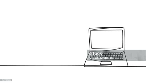 노트북 한 줄 연속 도면 컴퓨터 노트북 연속 한 줄 그림 벡터 미니멀리스트 선형 일러스트레이션 라인아트에 대한 스톡 벡터 아트 및 기타 이미지 Istock