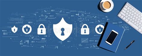 Cyber Security Theme With Computer Keyboard And Office Items Stock Illustration Illustration