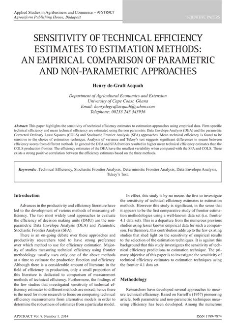 Pdf Sensitivity Of Technical Efficiency Estimates To Estimation
