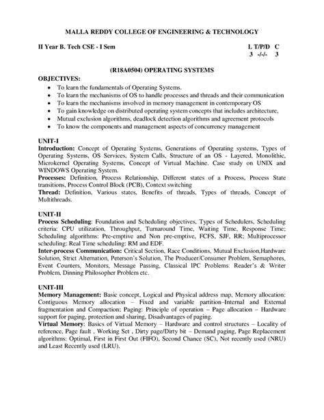 Operating Systems Notes R Removed MALLA REDDY COLLEGE OF ENGINEERING TECHNOLOGY II Year
