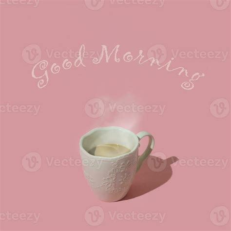 Fancy Composition Made Of Steaming Coffee On Pastel Pink Background
