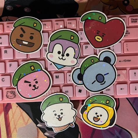 Bt21 Military Holographic Stickers Bts Etsy