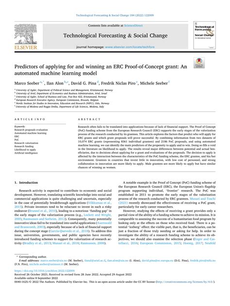 Pdf Predictors Of Applying For And Winning An Erc Proof Of Concept Grant An Automated Machine