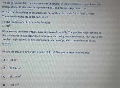 Solved We Use Pi To Calculate The Measurements Of Circles In These
