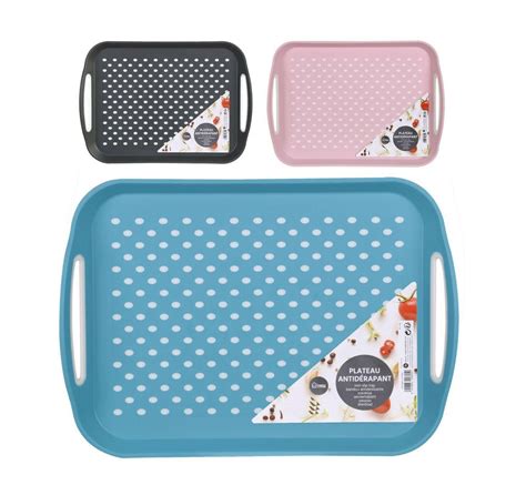 Large Non Slip Serving Tray Plastic Rubber Grip Lap Dinner Drink With Handles