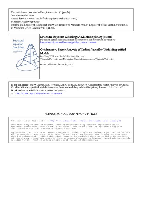 Pdf Confirmatory Factor Analysis Of Ordinal Variables With Misspecified Models