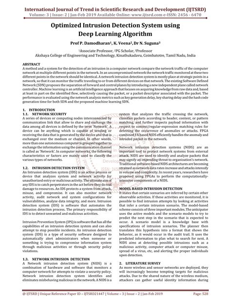 Optimized Intrusion Detection System Using Deep Learning Algorithm Pdf