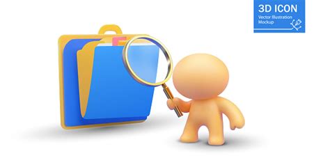 폴더가 있는 돋보기를 들고 있는 3d 캐릭터 아이콘 데이터 분석 개념 3차원 형태에 대한 스톡 벡터 아트 및 기타 이미지 3차원 형태 개념 검사 보기 Istock
