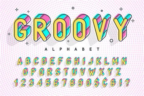 트렌디한 디스플레이 글꼴 Popart 디자인 알파벳 문자 및 숫자 3차원 형태에 대한 스톡 벡터 아트 및 기타 이미지 3차원 형태 공예 다중 색상 Istock