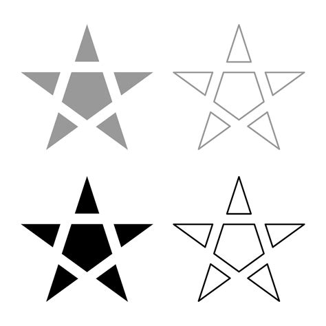 Pentagram Neo Paganism Sign Five Pointed Star Set Icon Grey Black Color