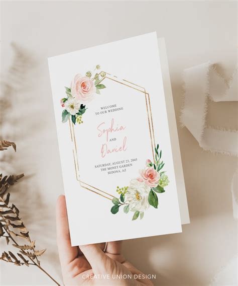 Floral Folded Wedding Program Template Printable Wedding Programs
