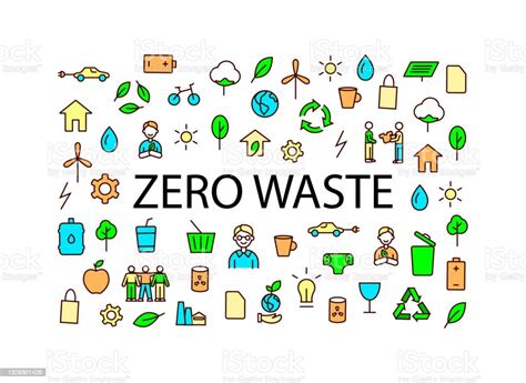 제로 폐기물 아이디어 텍스트 개념 지구 오염 지구를 저장합니다 선형 아이콘이 있는 색상 패턴입니다 벡터 일러스트레이션 0에 대한 스톡 벡터 아트 및 기타 이미지 Istock