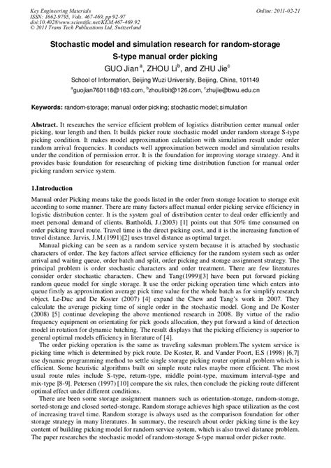 Stochastic Model And Simulation Research For Random Storage S Type Manual Order Picking
