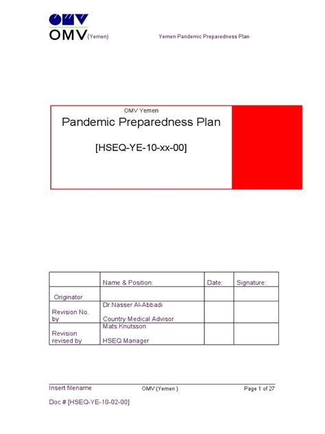 Yemen Pandemic Preparedness Plan Doc Mk Doc 1 Download Free Pdf Influenza Influenza