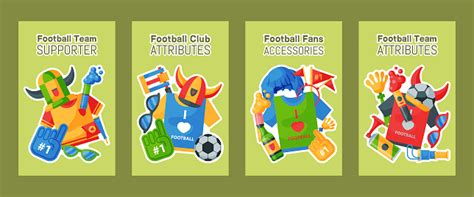 카드 배너 벡터 일러스트의 축구 팀 서포터 세트입니다 축구 스포츠 팬 속성 응원 버프 남자 액세서리 및 좋아하는 팀을 응원 하는