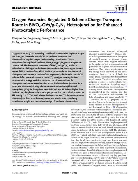 Oxygen Vacancies Regulated S‐scheme Charge Transport Route In Bivo4‐ovsg‐c3n4 Heterojunction
