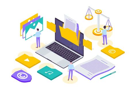 Modern Isometric Copyright And Internet Technology Law Illustration