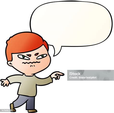 부드러운 그라데이션 스타일로 말풍선을 가리키는 만화 화난 남자 가리키기에 대한 스톡 벡터 아트 및 기타 이미지 가리키기