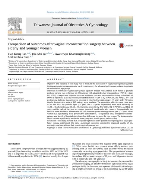 Comparison Of Outcomes After Vaginal Reconstruc 2014 Taiwanese Journal Of Ob Pdf Medical