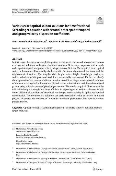 Pdf Various Exact Optical Soliton Solutions For Time Fractional Schrodinger Equation With