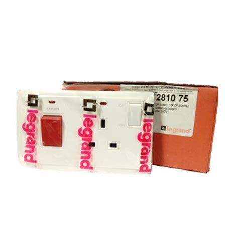 Legrand 勒格兰德 281075 45a 250v 双极开关 13a 开关插座 带指示灯 炊具标记 白色 Mallia