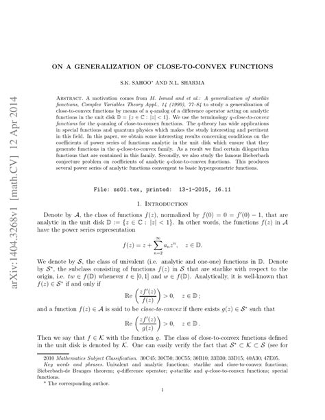 Pdf On A Generalization Of Close To Convex Functions