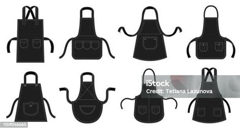 검은 부엌 앞치마 웨이터 앞치마 레스토랑 요리사 유니폼 솔기 패치 포켓과 주방 유니폼 벡터 일러스트 세트 개체 그룹에 대한 스톡 벡터 아트 및 기타 이미지 Istock