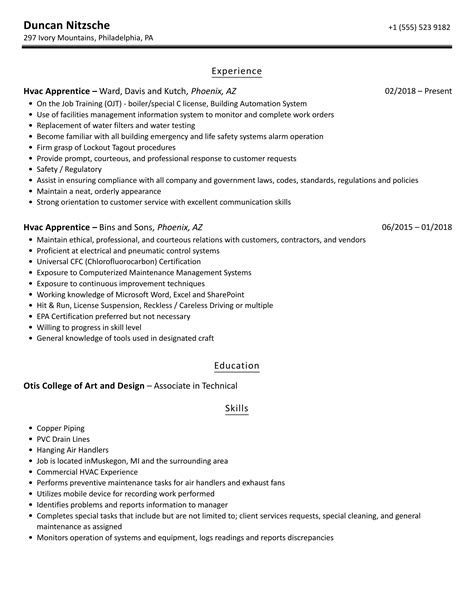 Hvac Apprentice Resume Samples Velvet Jobs