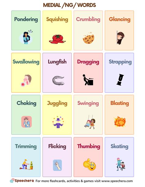Free Ng Sound Medial Words Flashcards Worksheet Pdf Speech Era