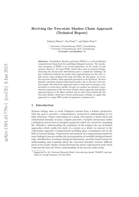 Pdf Reviving The Two State Markov Chain Approach Technical Report