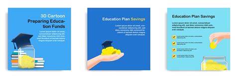 3d 만화 스타일 소셜 미디어 유익한 교육 기금 팁 게시물 배너 템플릿 레이아웃 디자인 졸업 모자 개념과 동전 돈으로 손 3차원 형태에 대한 스톡 벡터 아트 및 기타 이미지
