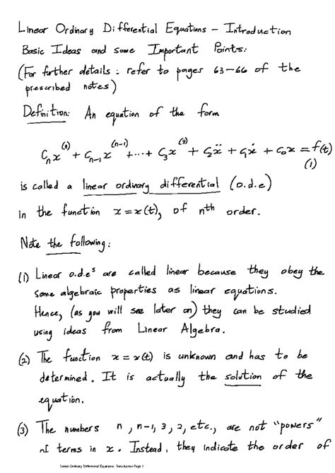 1 Linear Ordinary Differential Equations Introduction Math 356