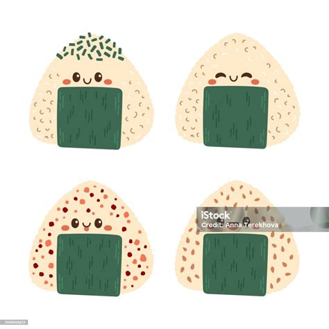 오니기리 벡터 흰색 배경에 설정된 오니기리 오니기리 마스코트 벡터 그림 가공의 인물에 대한 스톡 벡터 아트 및 기타 이미지 가공의 인물 귀여운 길거리 음식 Istock