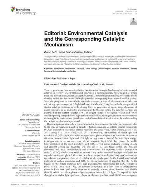 Pdf Editorial Environmental Catalysis And The Corresponding