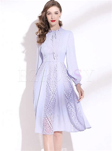 Mock Neck Lettuce Lace Chiffon Skater Dress Chiffon Lace Dress Chiffon