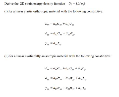 Solved Derive The 2d Strain Energy Density Function Uo Uolo