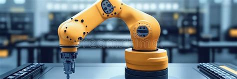 Yellow Robotic Arm In A Modern Industrial Setting Automation Engineering And Manufacturing