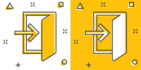 코믹 스타일의 벡터 만화 입구 문 아이콘 출구 문 개념 일러스트 그림 그림 출입구 입구 사업 스플래시 효과 개념 가까이 옴에